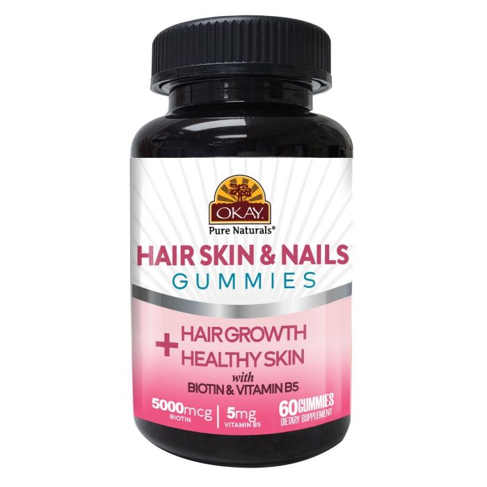 OKAY Hair Skin Nails Gummies 60 Count Cream Soda Flavor Vitamin B5